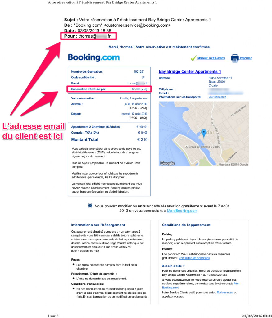 Booking confirmation Artiref